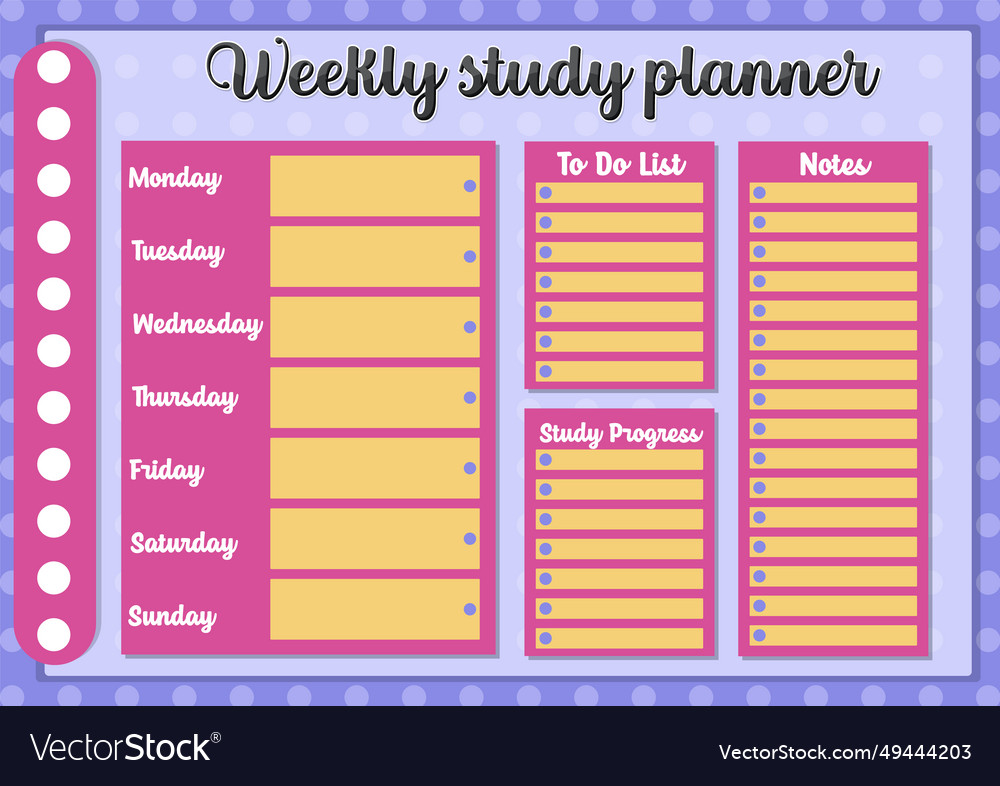 Weekly lesson plan to-do list Royalty Free Vector Image