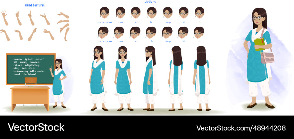 A female teacher professor model sheet Royalty Free Vector