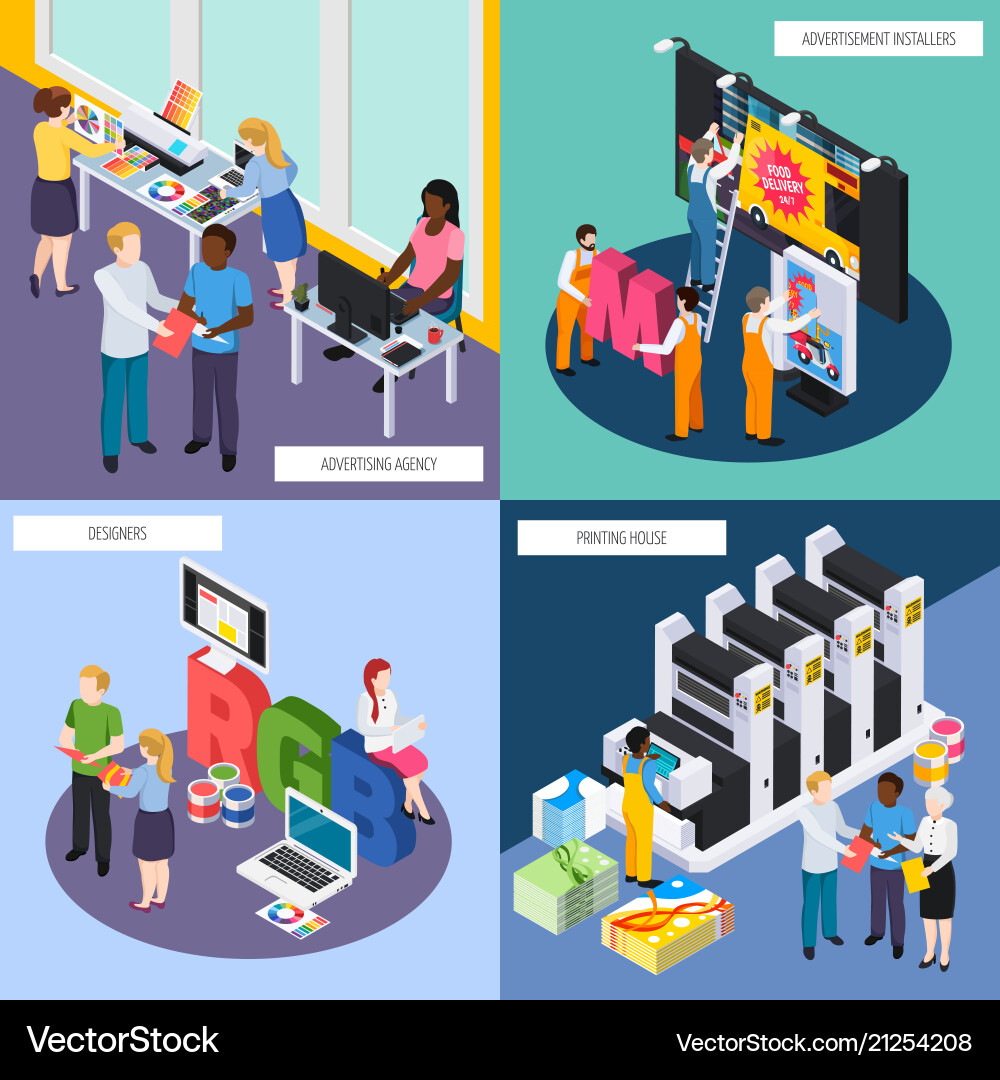 Advertising agency isometric concept Royalty Free Vector