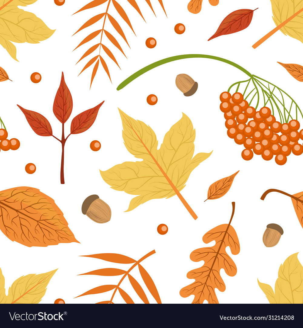 Autumn leaves seamless pattern bright fall Vector Image