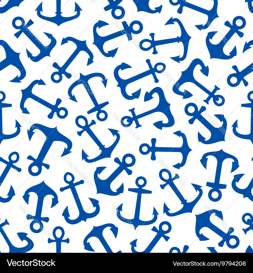 Blue marine anchors seamless pattern Royalty Free Vector