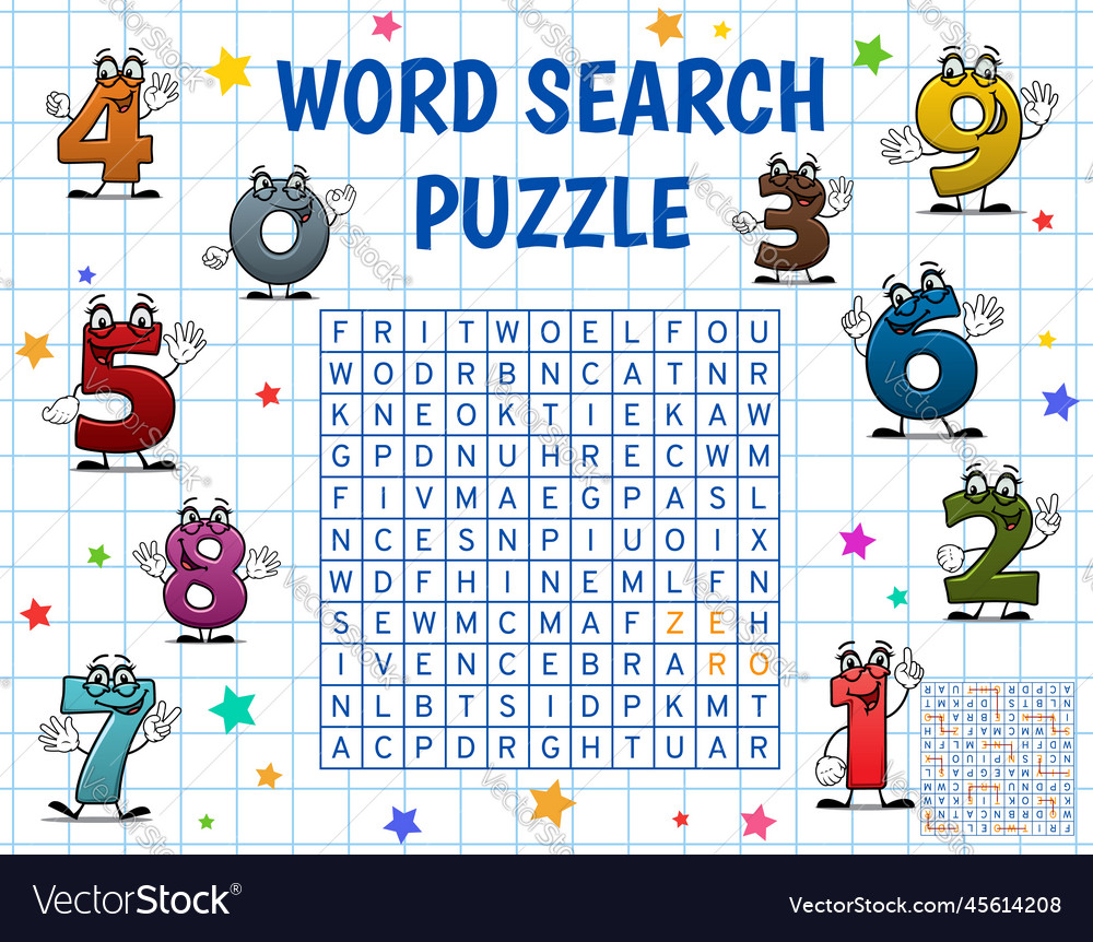 Cartoon school numbers and digits wordsearch game Vector Image