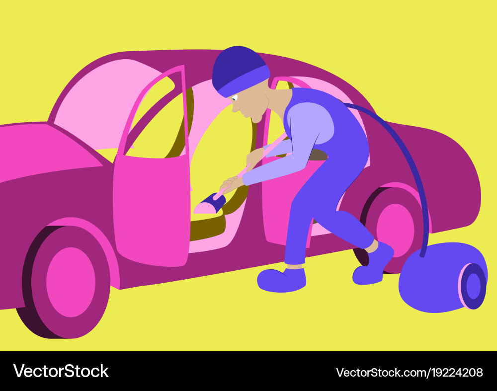 Cleaning car interior worker making use of Vector Image