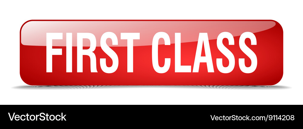 First class red square 3d realistic isolated web Vector Image