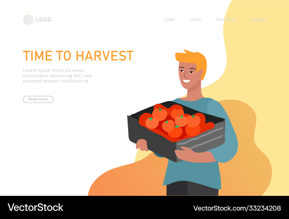 Landing page template with people gathering crops Vector Image