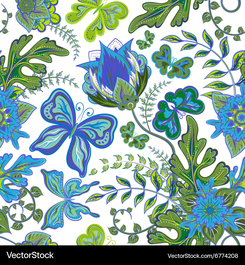 Seamless hand draw butterfly with floral pattern Vector Image