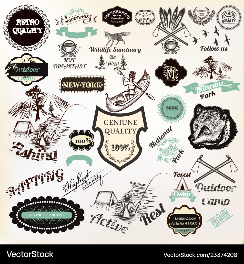 Set outdoor camping and mountains typography Vector Image
