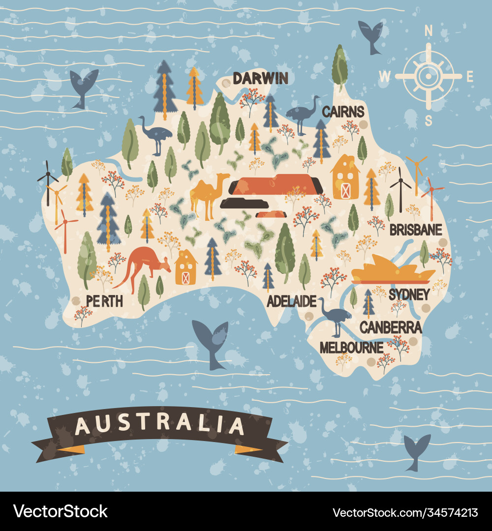Australia travel map with cities landmarks Vector Image