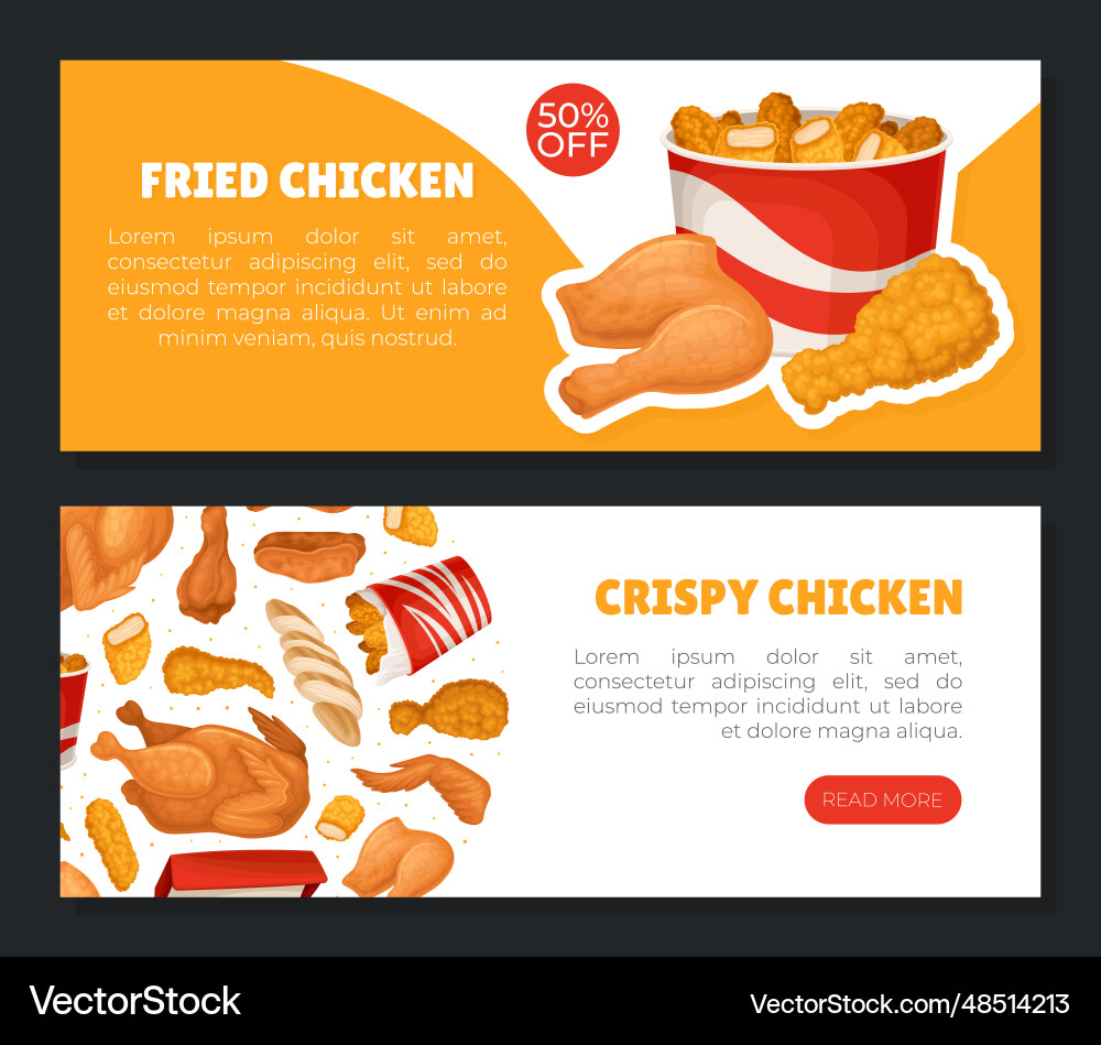 Crispy fried chicken food banner design Royalty Free Vector