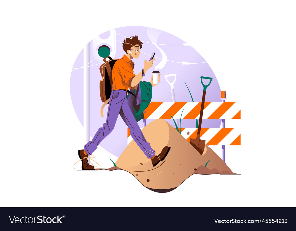 Distracted Pedestrian Walking And Texting Vector Image