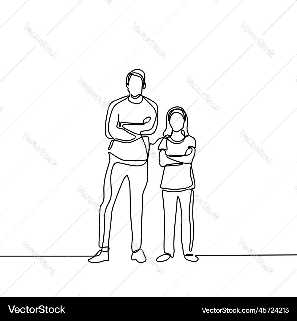 Father And His Daughter One Line Continuous Vector Image