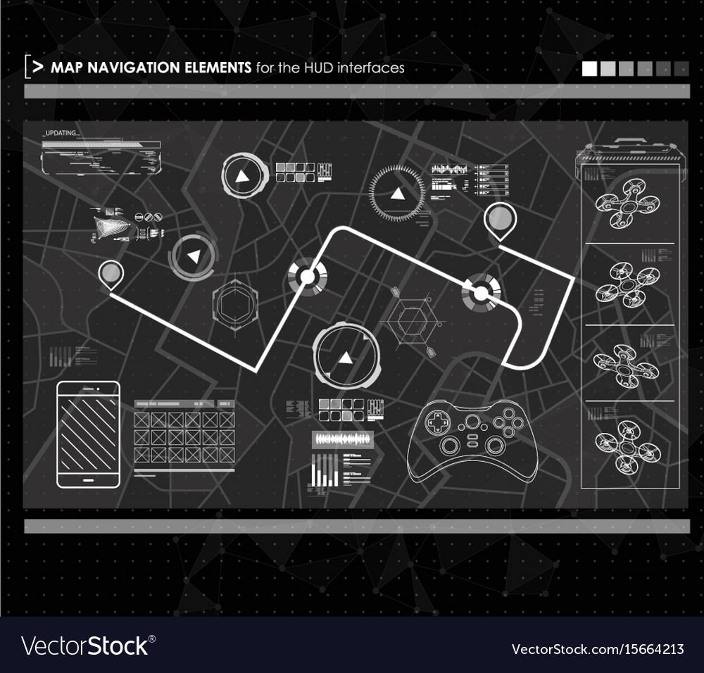 Head-up display navigation map elements Royalty Free Vector