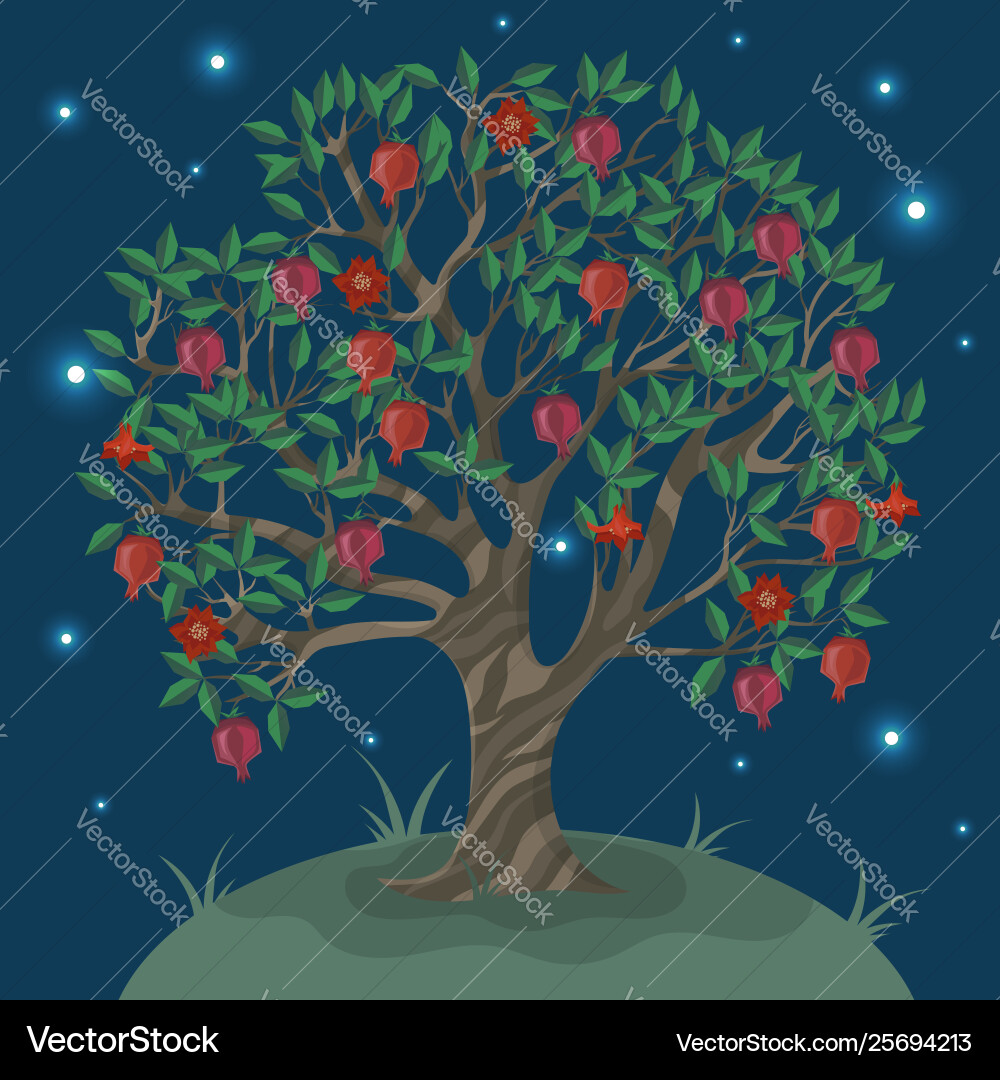 Postcard with a ganat tree against night sky Vector Image
