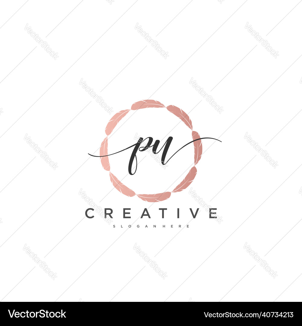 Pu initial handwriting minimalist geometric logo Vector Image