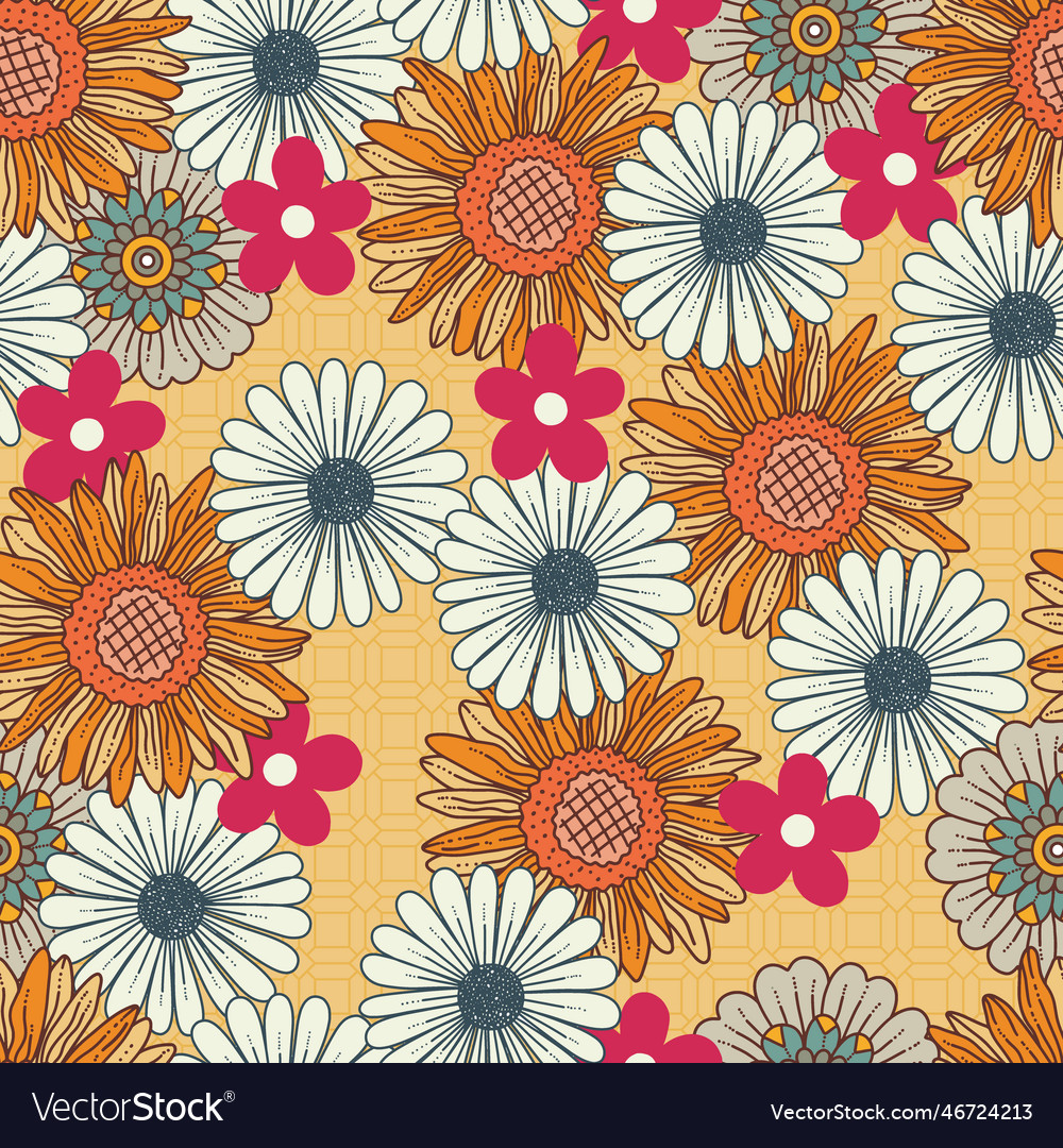 Retro funky floral seamless pattern Royalty Free Vector