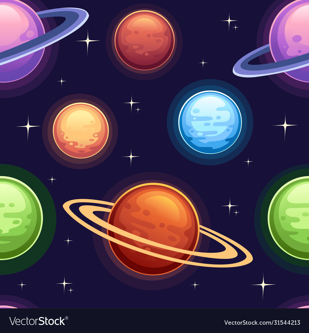 Seamless pattern colorful cartoon planets Vector Image