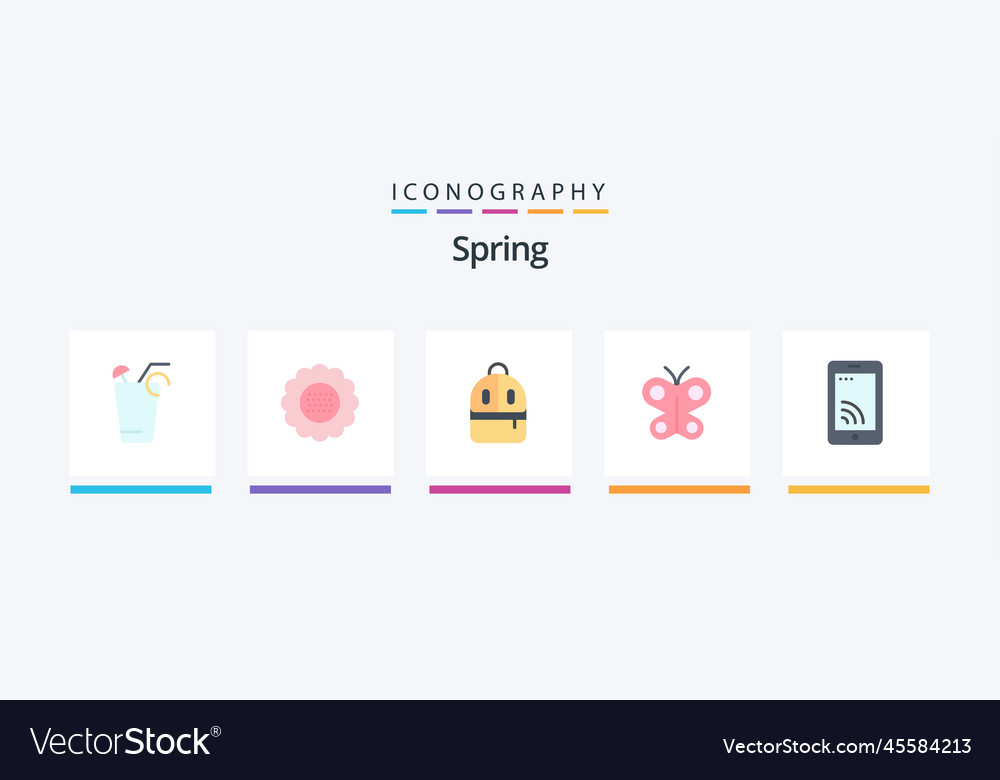 Spring flat 5 icon pack including mobile insect Vector Image