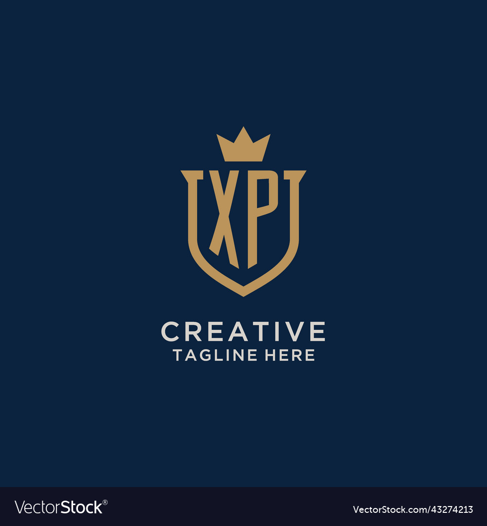 Xp initial shield crown logo Royalty Free Vector Image