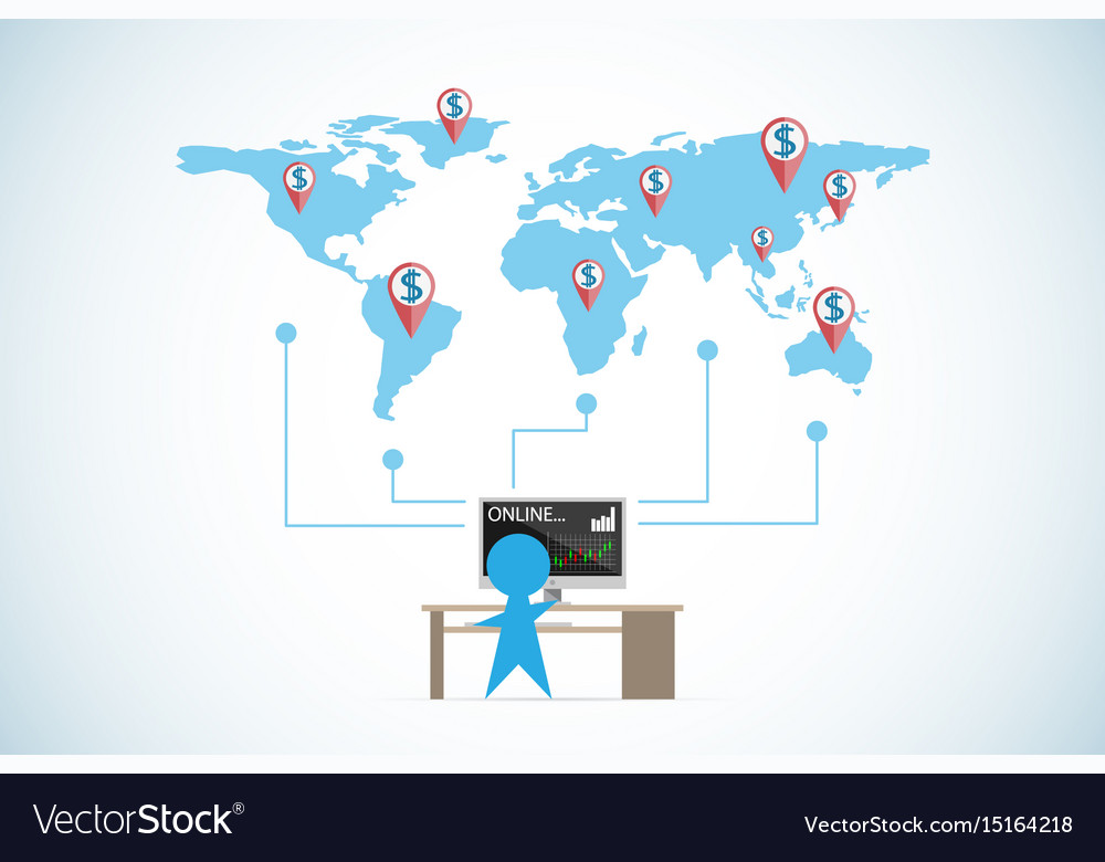Businessman Use Computer To Find Dollar Location Vector Image