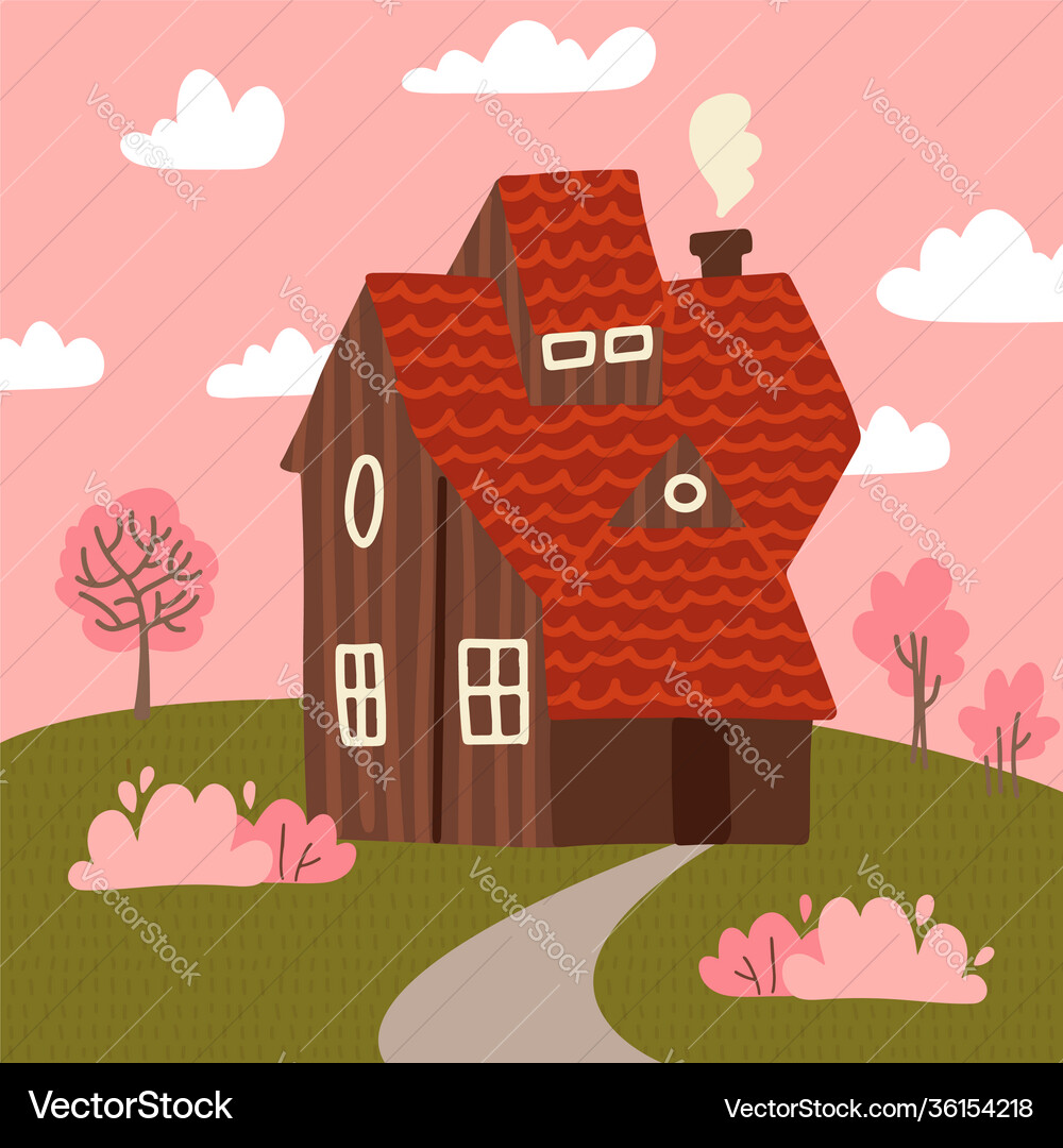 Cozy fair weather spring landscape with small Vector Image