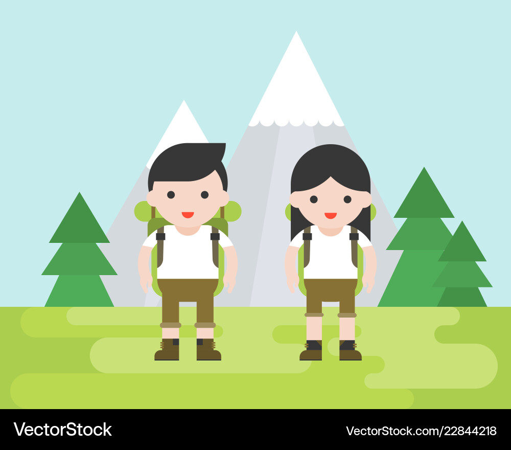 Hiking concept cute hiker character Royalty Free Vector