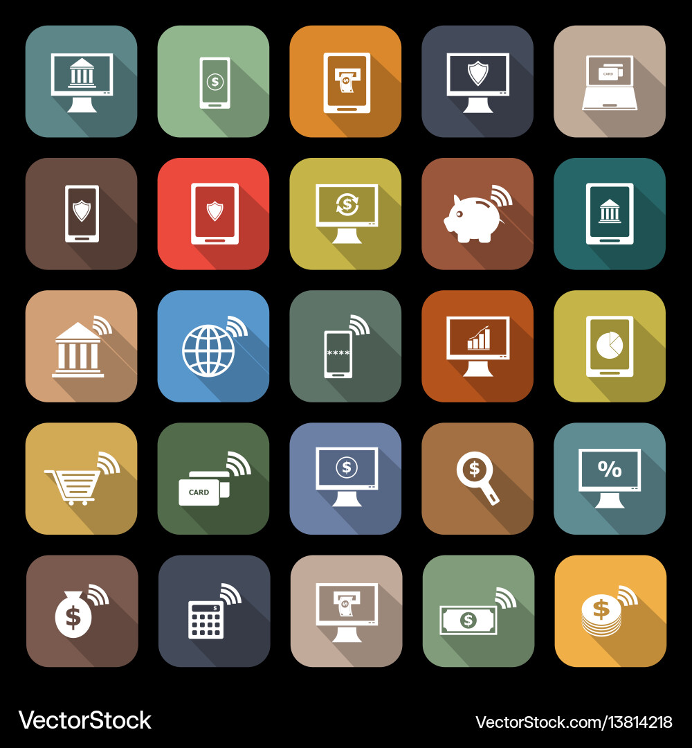 Online banking flat icons with long shadow Vector Image