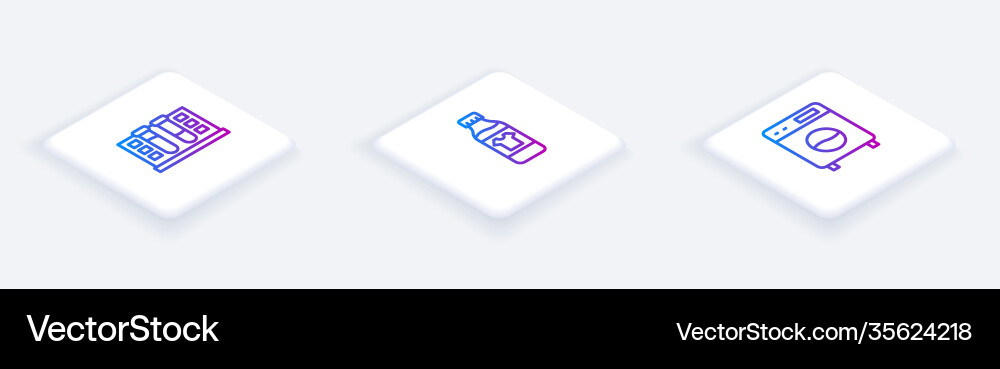 Set isometric line test tube with water drop Vector Image