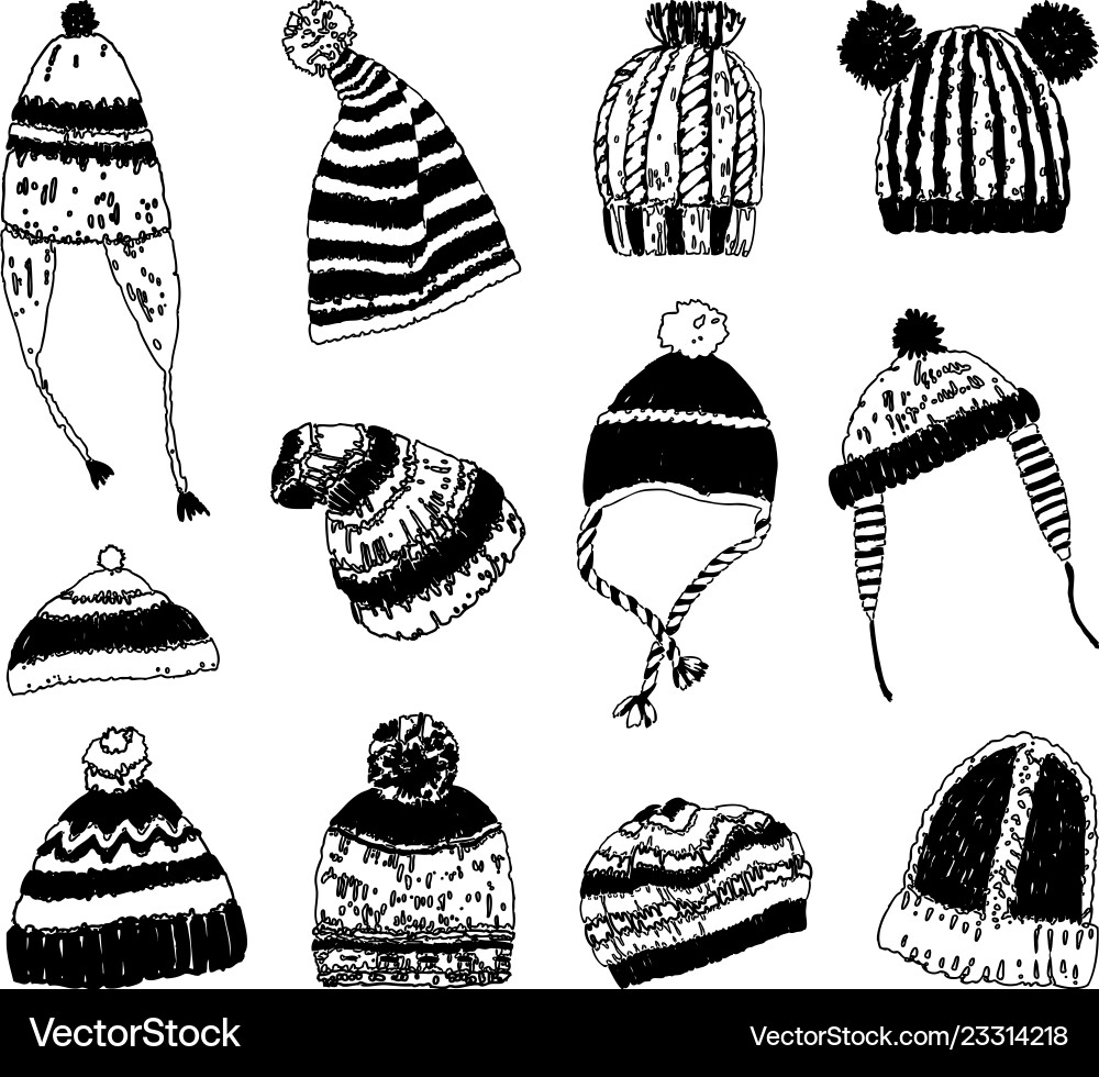 Set of knitted winter caps Royalty Free Vector Image
