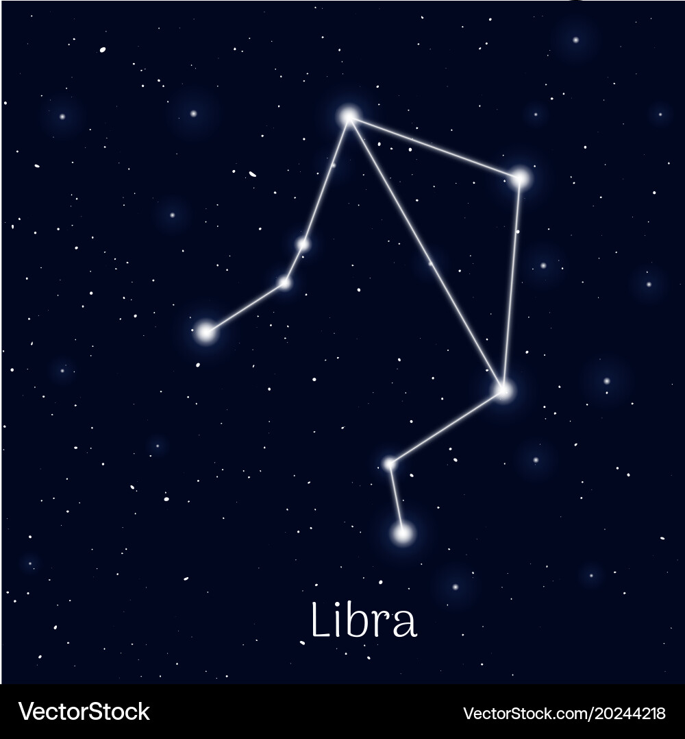 Sign zodiac libra night sky background realistic Vector Image