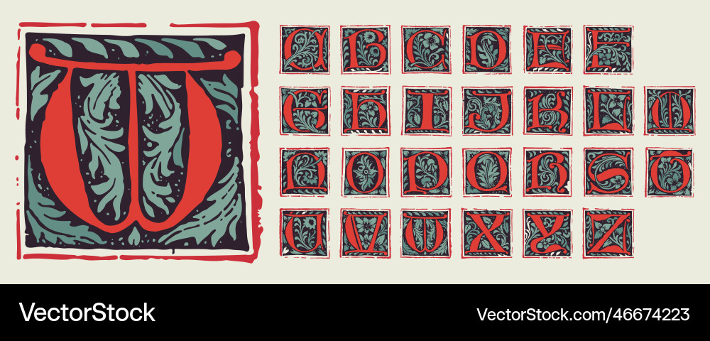 Alphabet set of medieval gothic initials Vector Image
