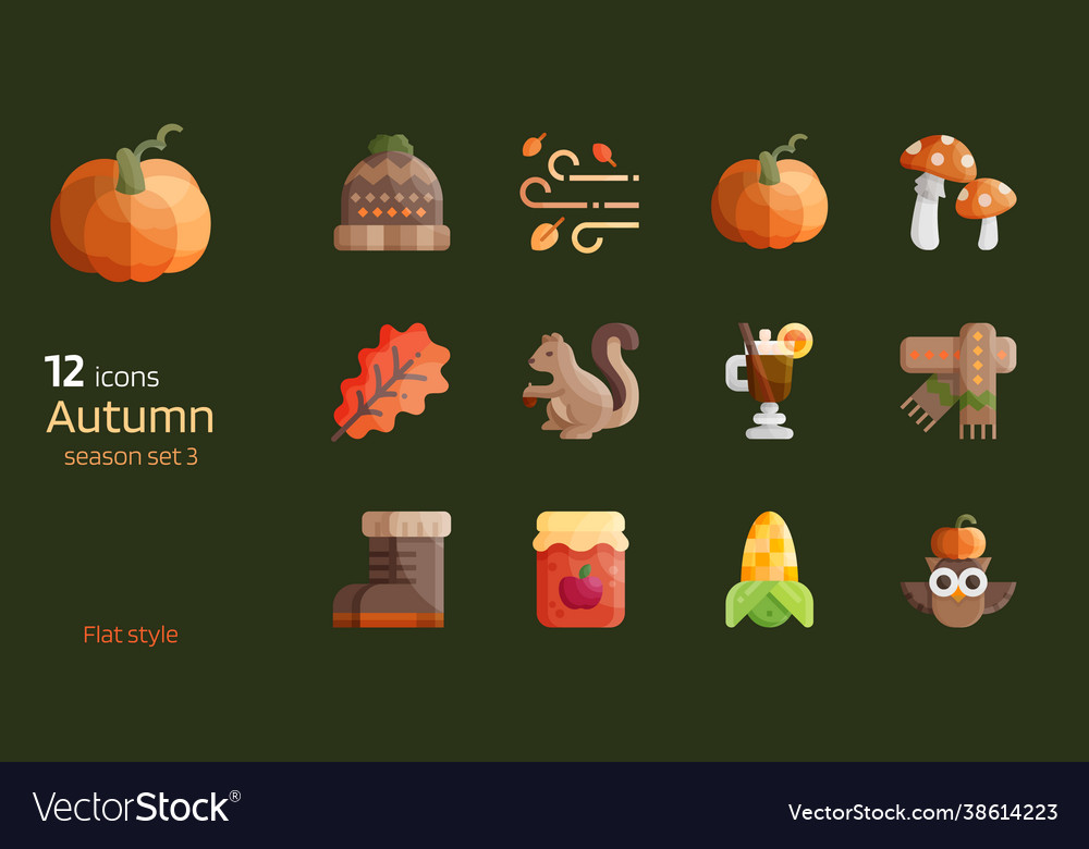 Autumn season flat design icon set Royalty Free Vector Image