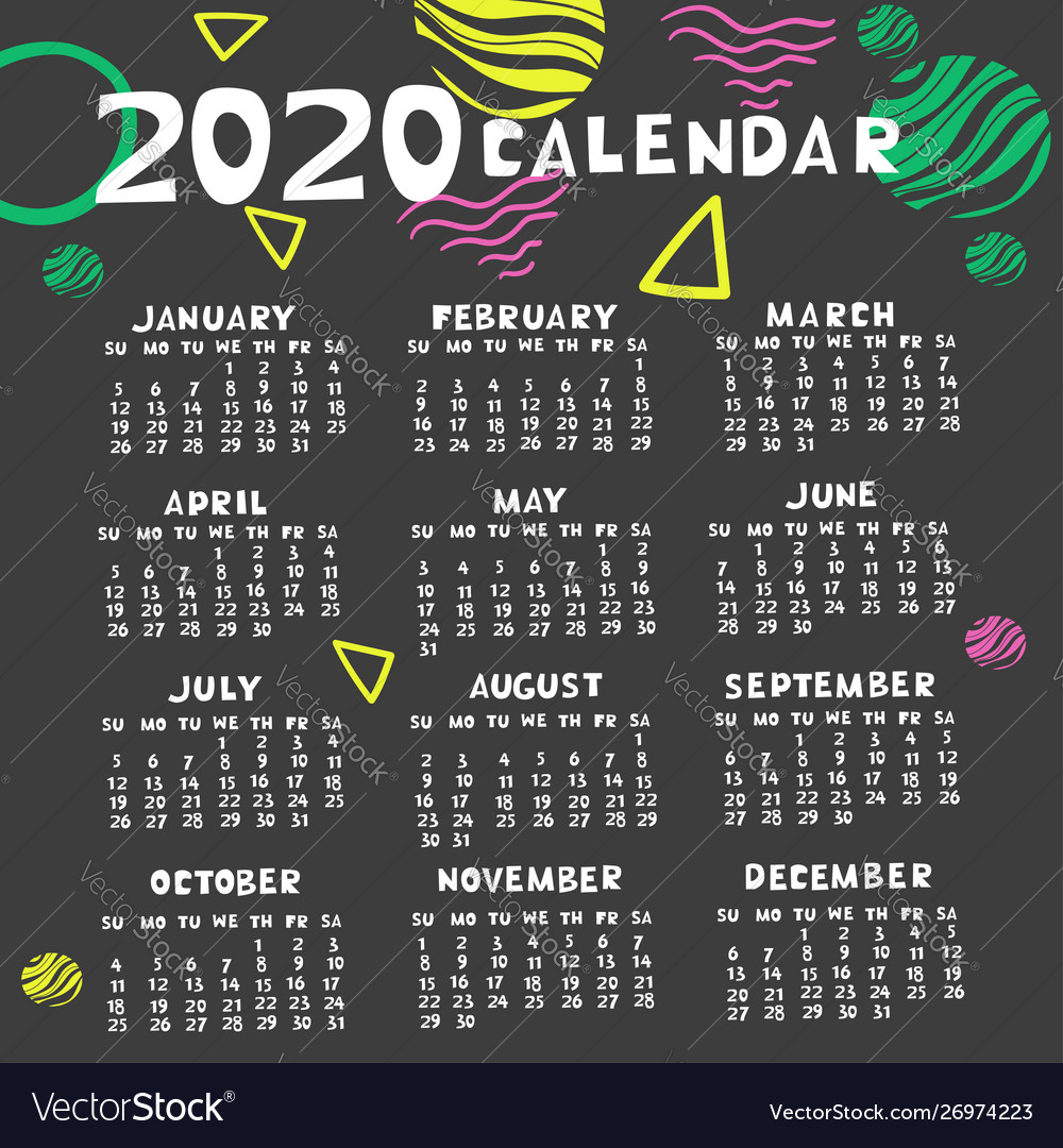 Calendar 2020 in different colors with abstract Vector Image