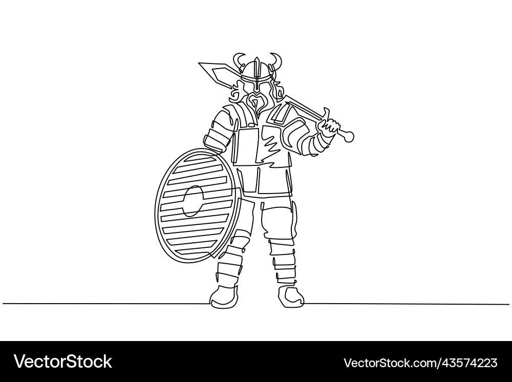 Continuous one line drawing norseman viking Vector Image