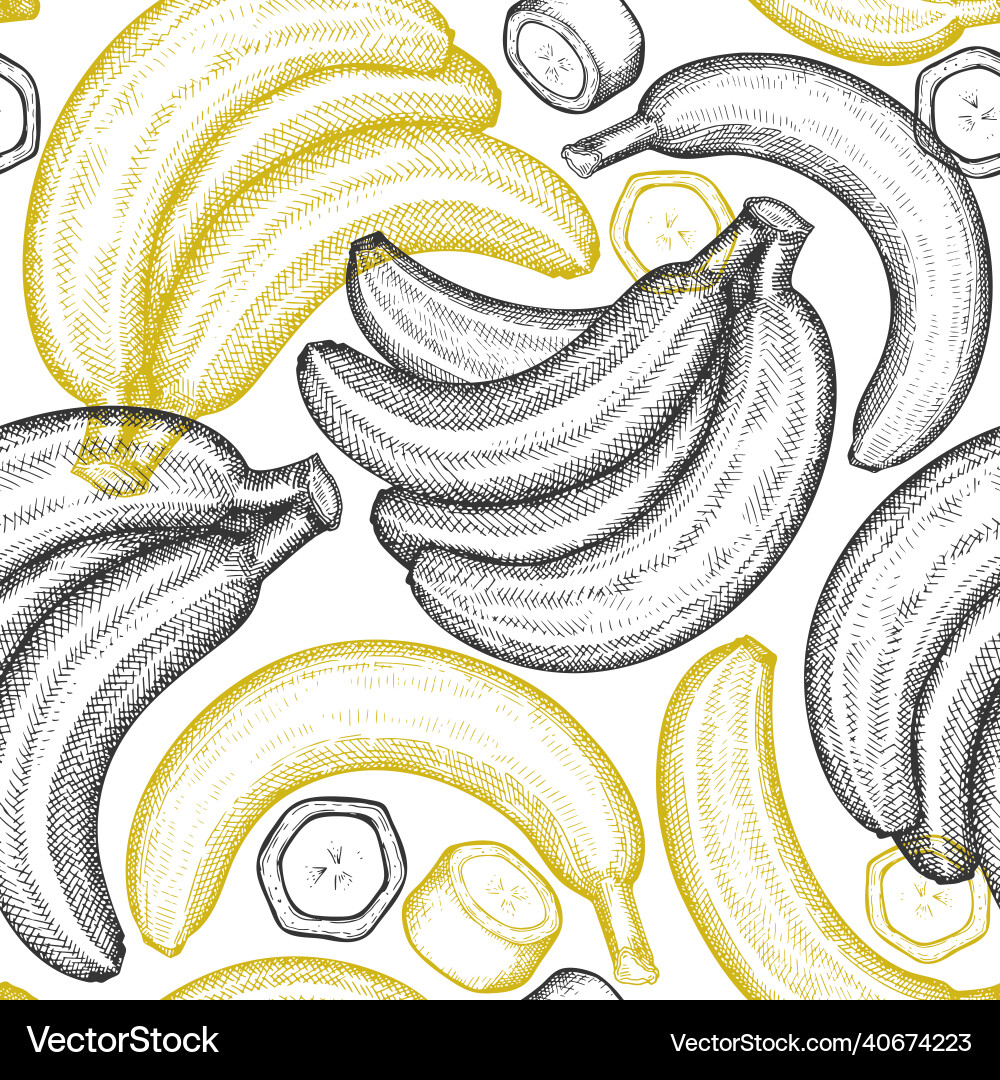 Hand drawn sketch style banana seamless pattern Vector Image