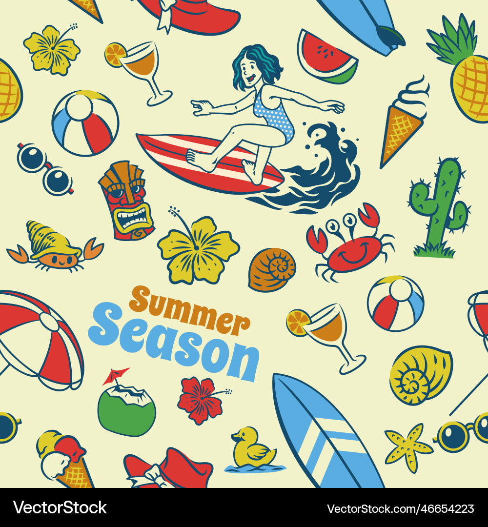 Seamless pattern beach surfing girl summer Vector Image