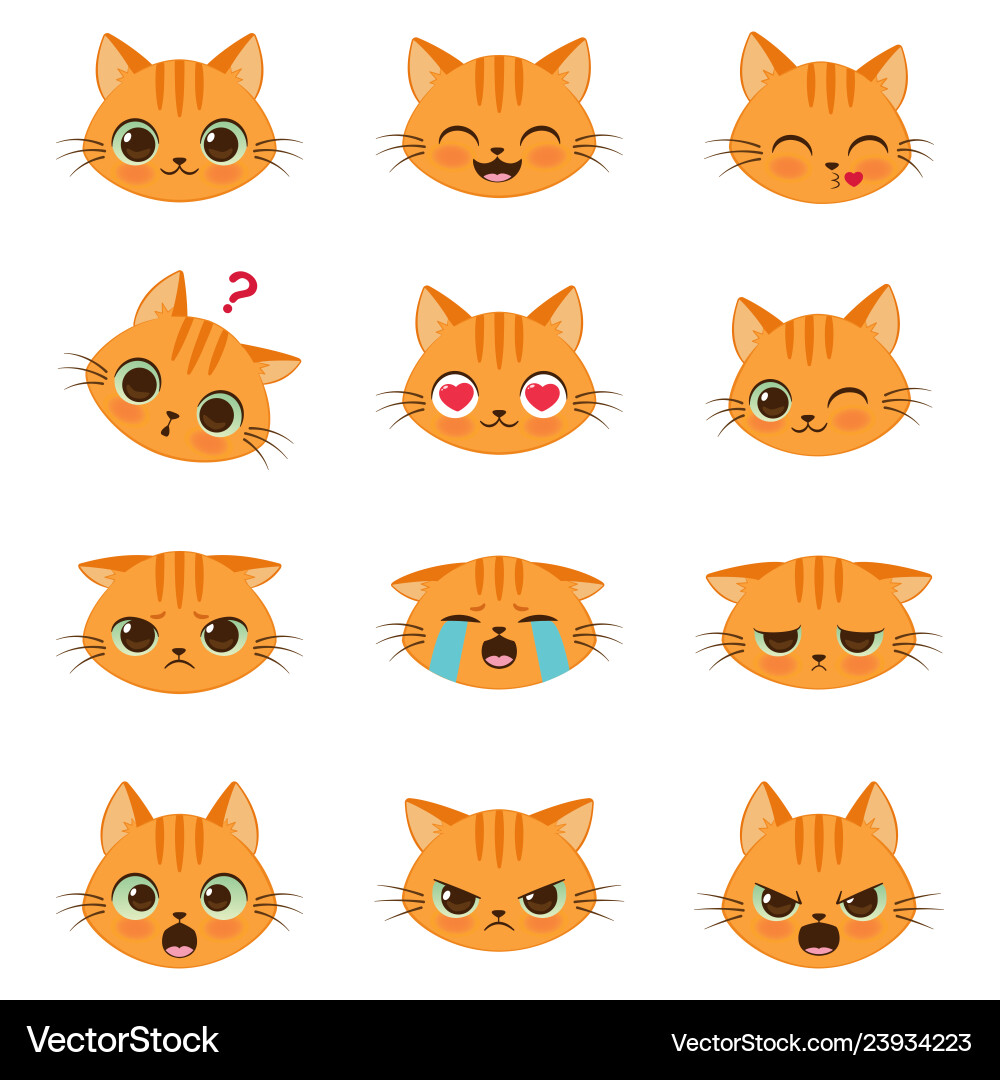 Set cute cartoon cat emotions Royalty Free Vector Image