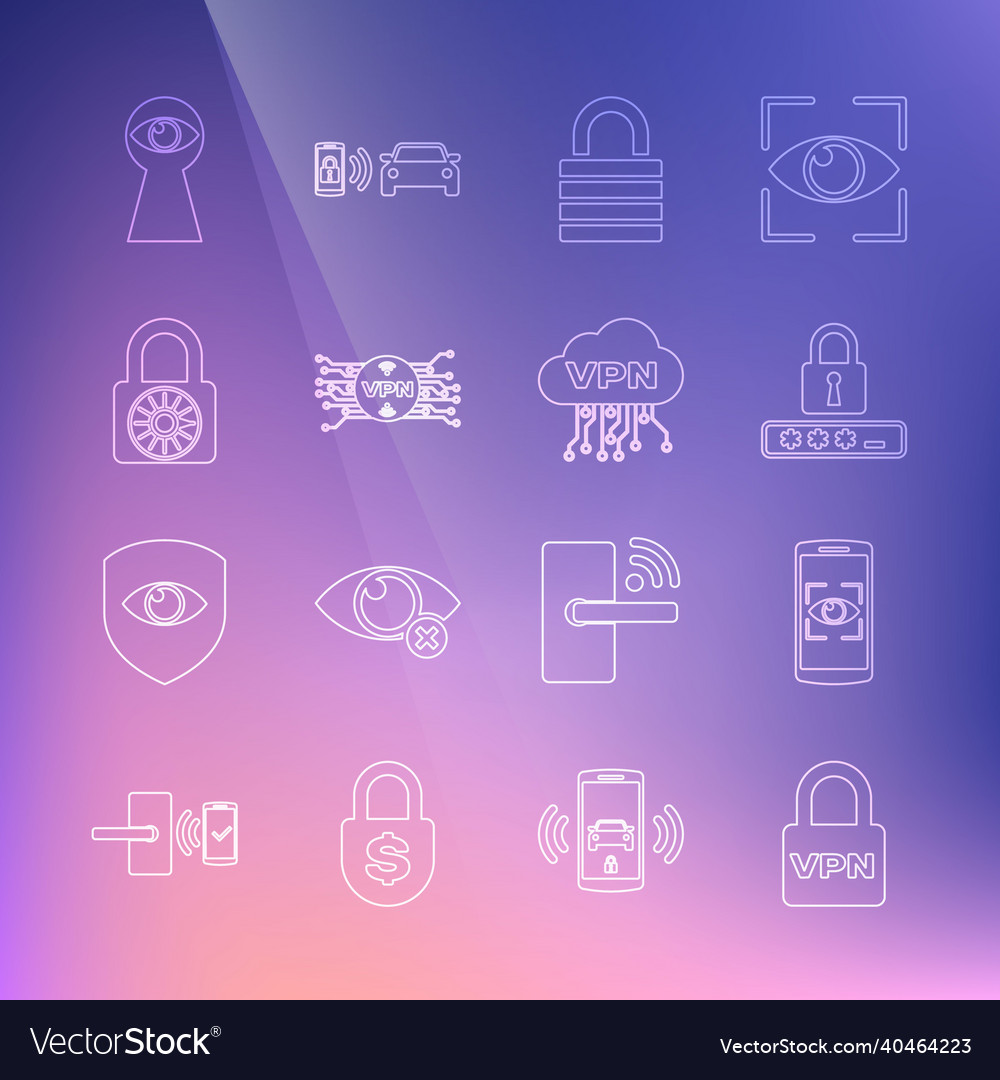 Set Line Lock Vpn Mobile And Eye Scan Password Vector Image
