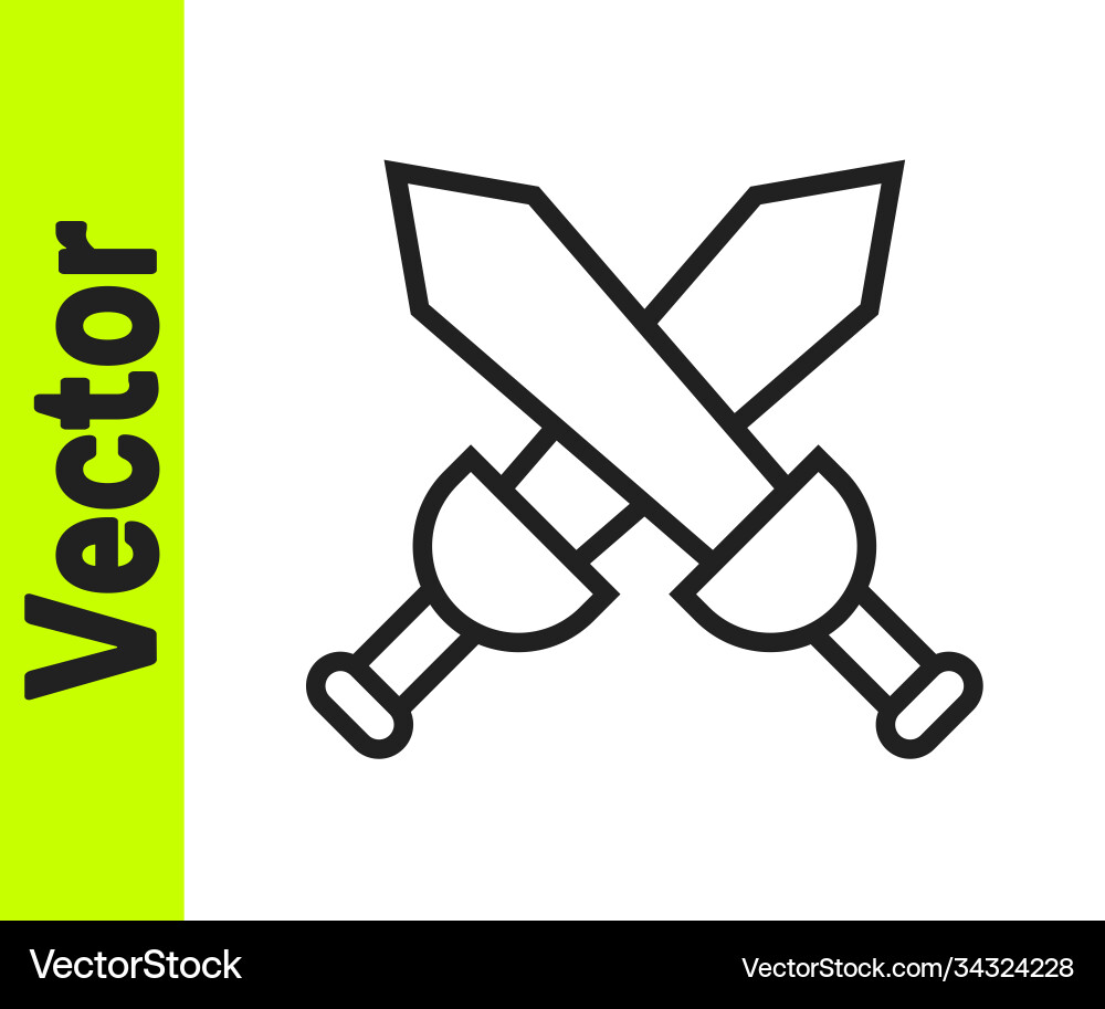 Black line crossed medieval sword icon isolated on