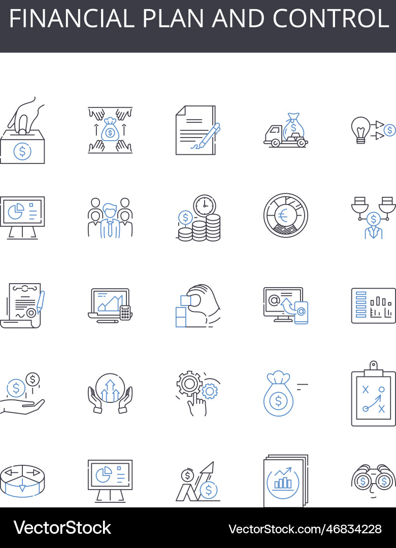 Financial plan and control line icons collection Vector Image