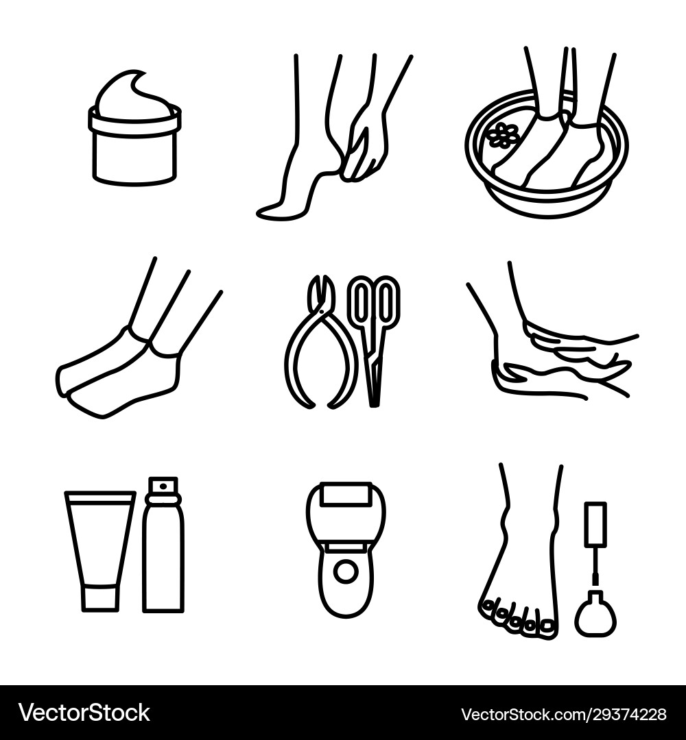 Foot care sign black thin line icon set Royalty Free Vector