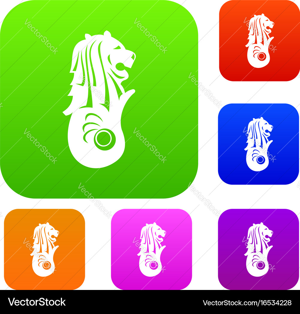 Merlion statue singapore set collection Royalty Free Vector