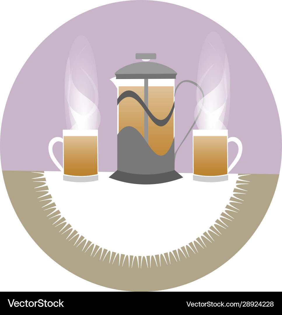 Tea time teapot and two cups with hot Royalty Free Vector