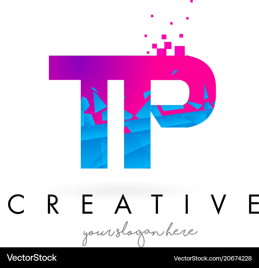 Tp t p letter logo with shattered broken blue Vector Image