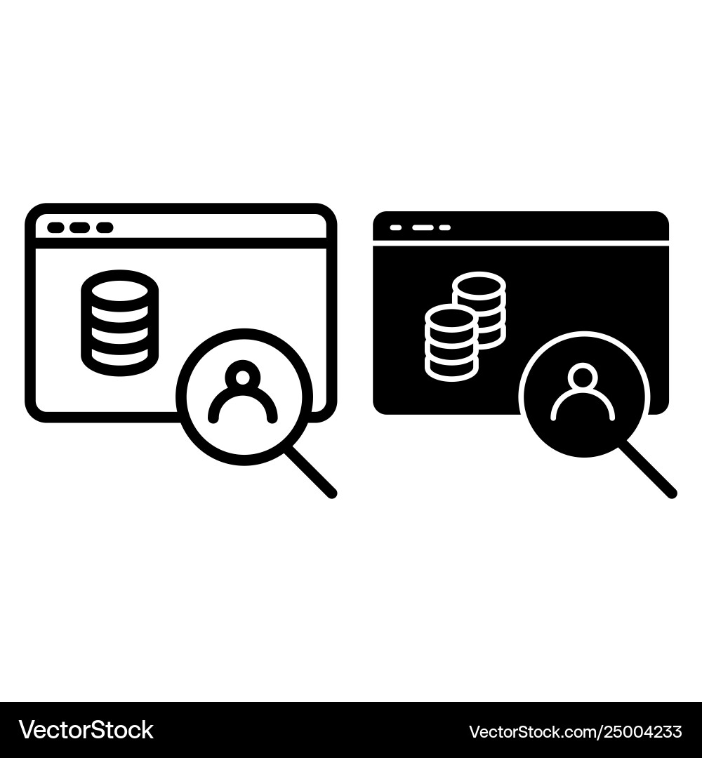 Browser coins with search line and glyph icon Vector Image