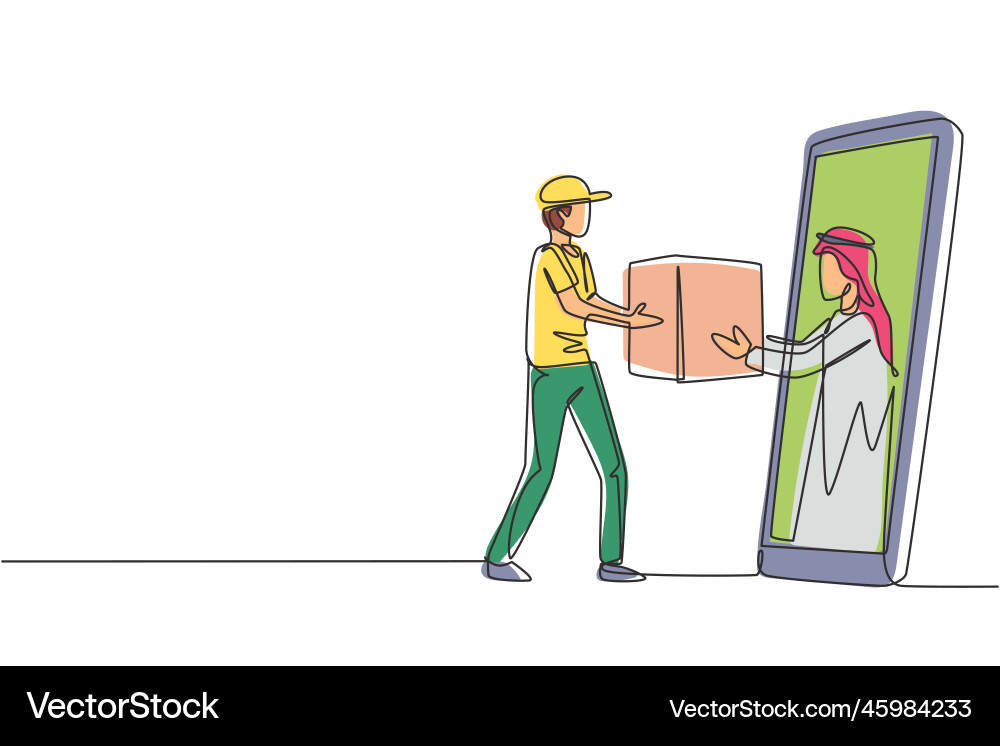 Continuous one line drawing arabian male customer Vector Image