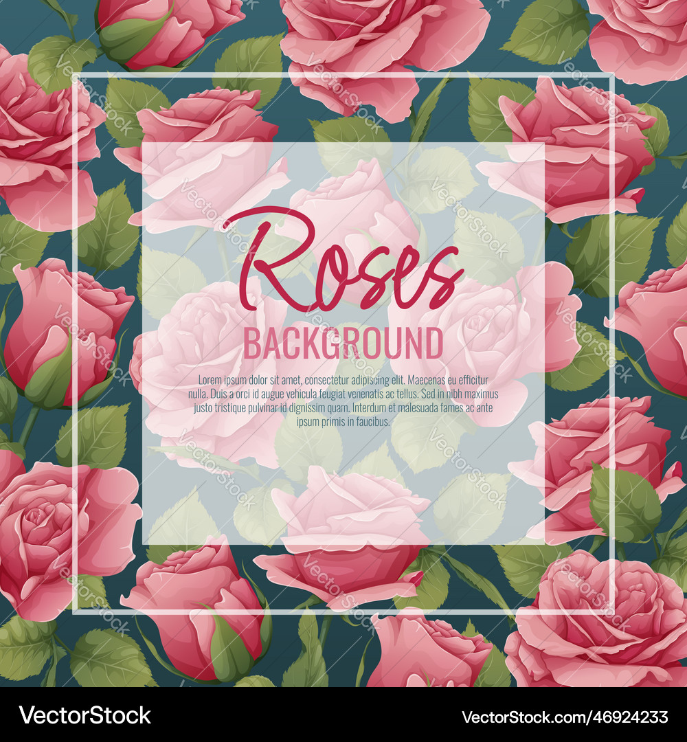 Frame with roses border pink flowers Royalty Free Vector