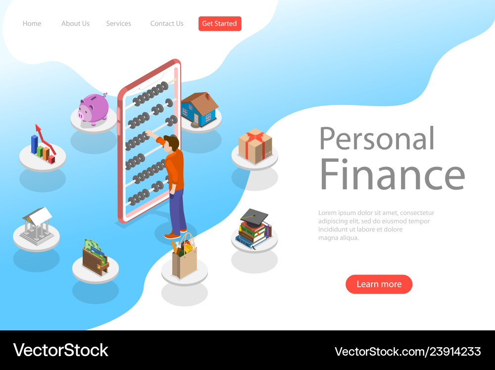 Isometric flat landing page template of Royalty Free Vector