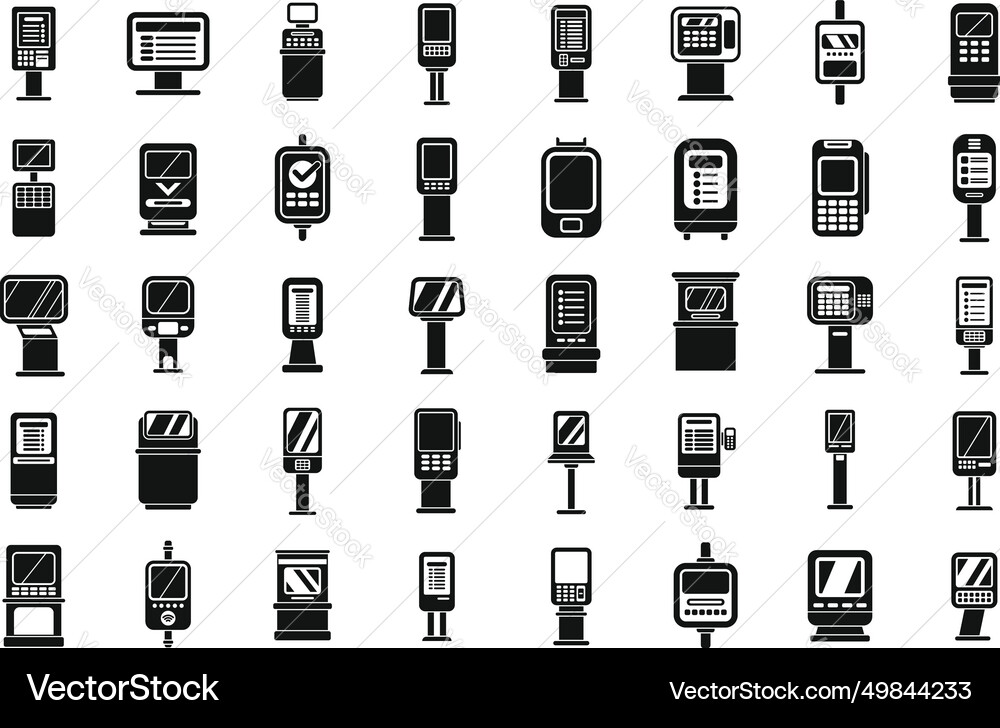 Ticket terminal icons set simple city Royalty Free Vector