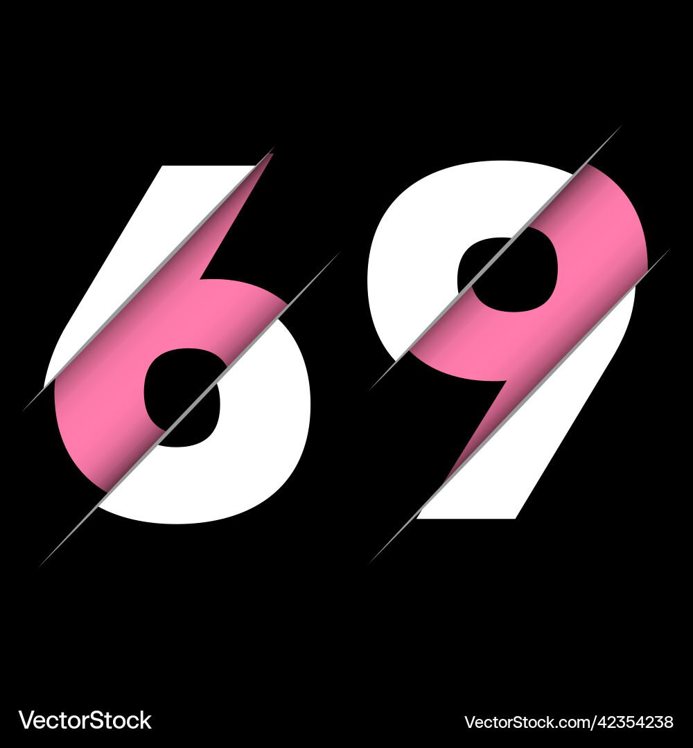 69 6 9 number logo design with a creative cut Vector Image
