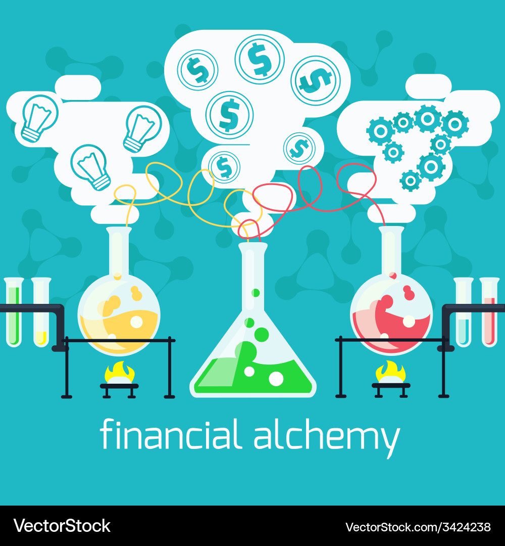 Alchemy generating money ideas in laboratory Vector Image
